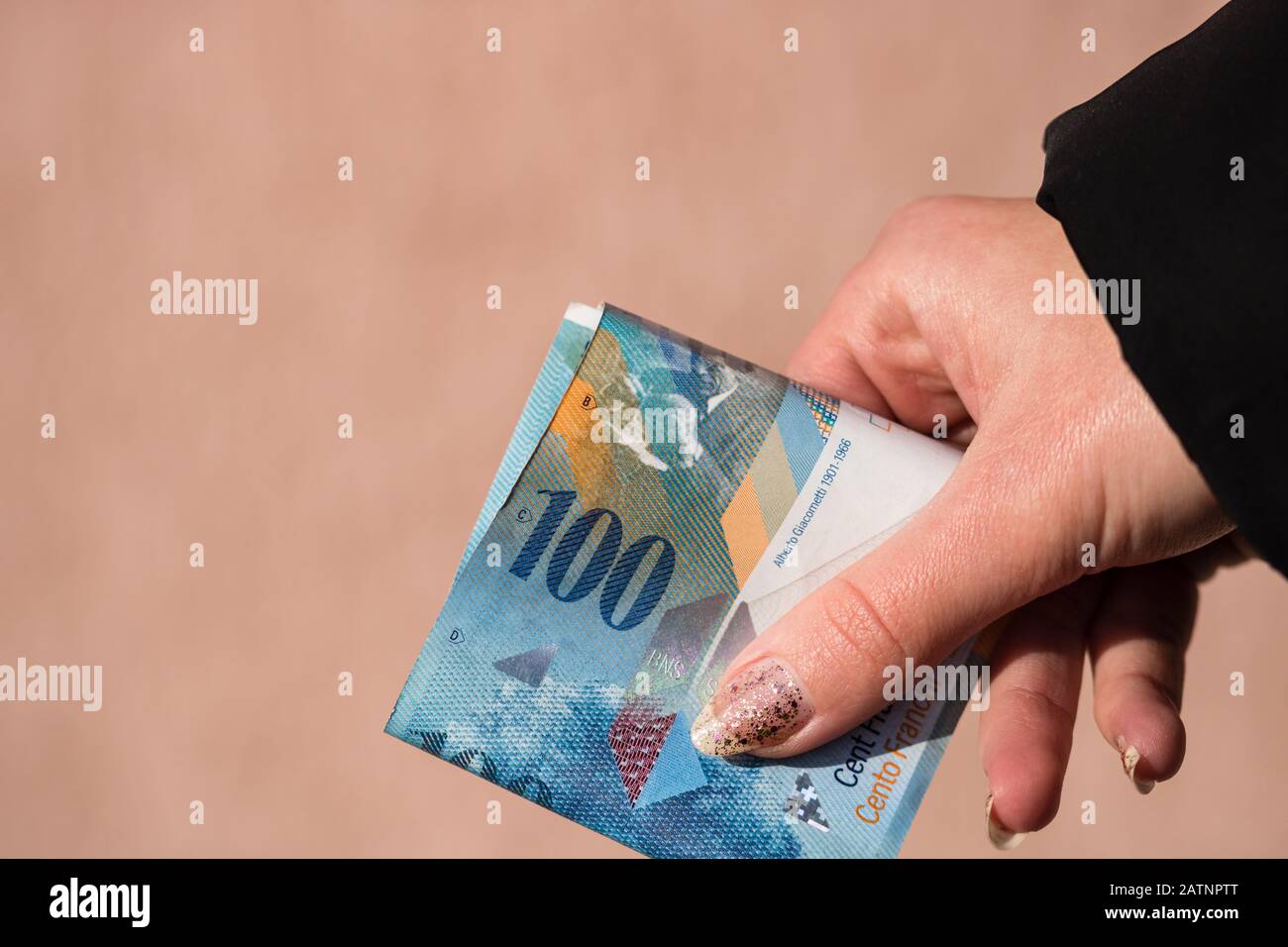 World money concept, close up of 100 swiss franc banknote, photo of CHF ...