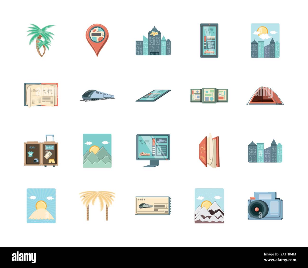 Icon set design, Travel trip tourism transport journey holiday vacation ...