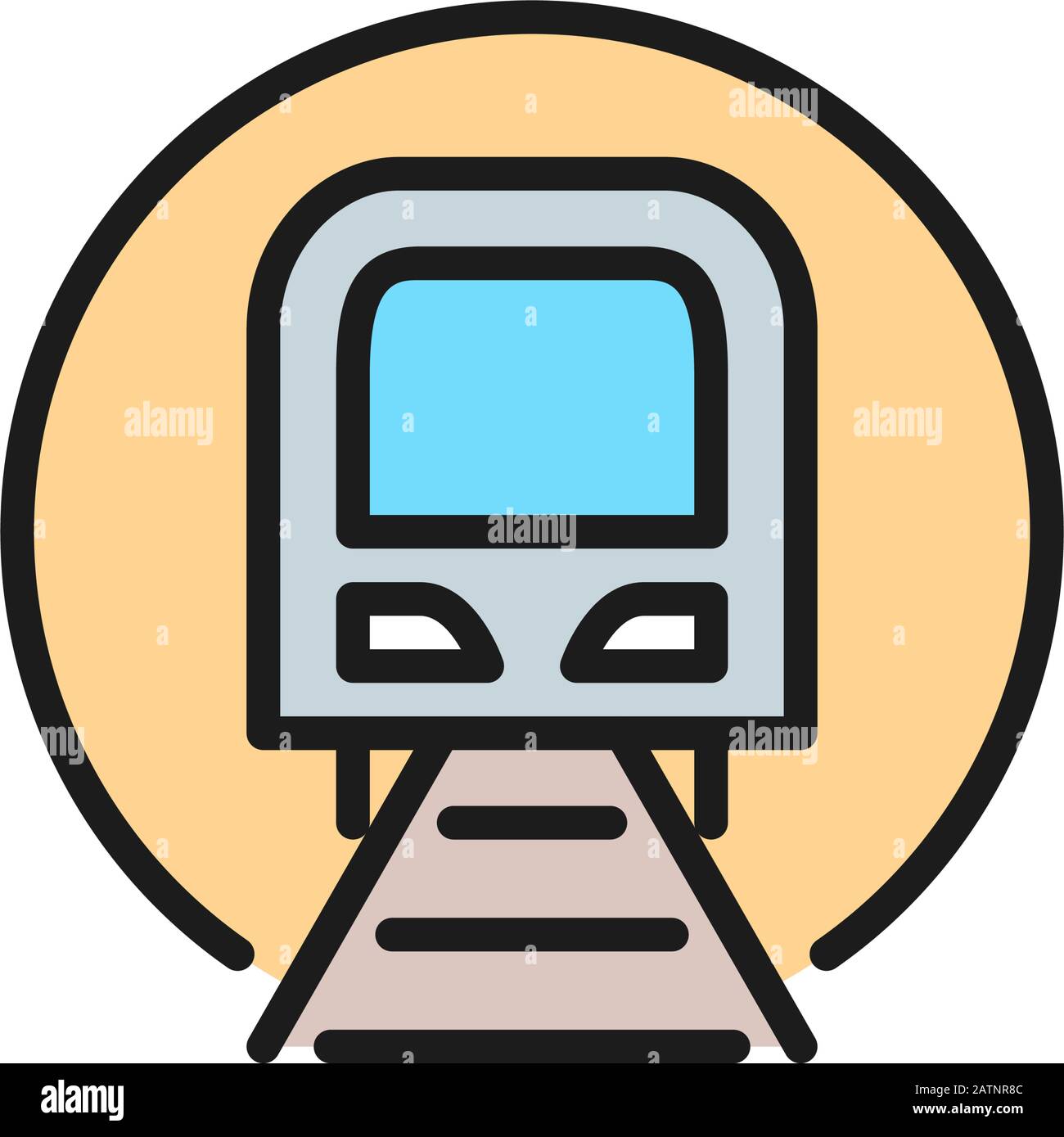 Tunnel with train sign, metro, subway, railway station flat color line ...