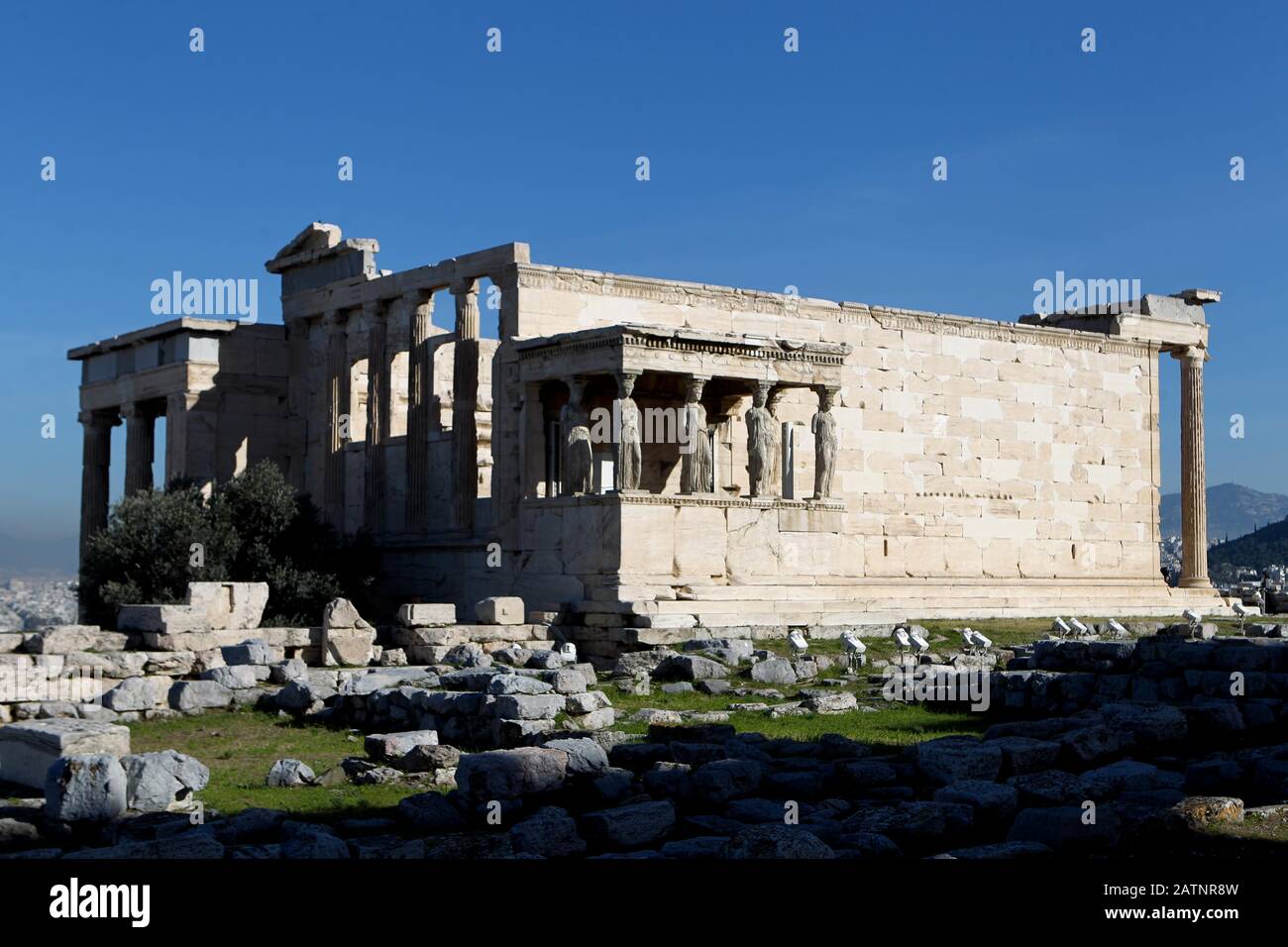 The southern balcony of the Erechtheion with the famous Caryatids Stock ...