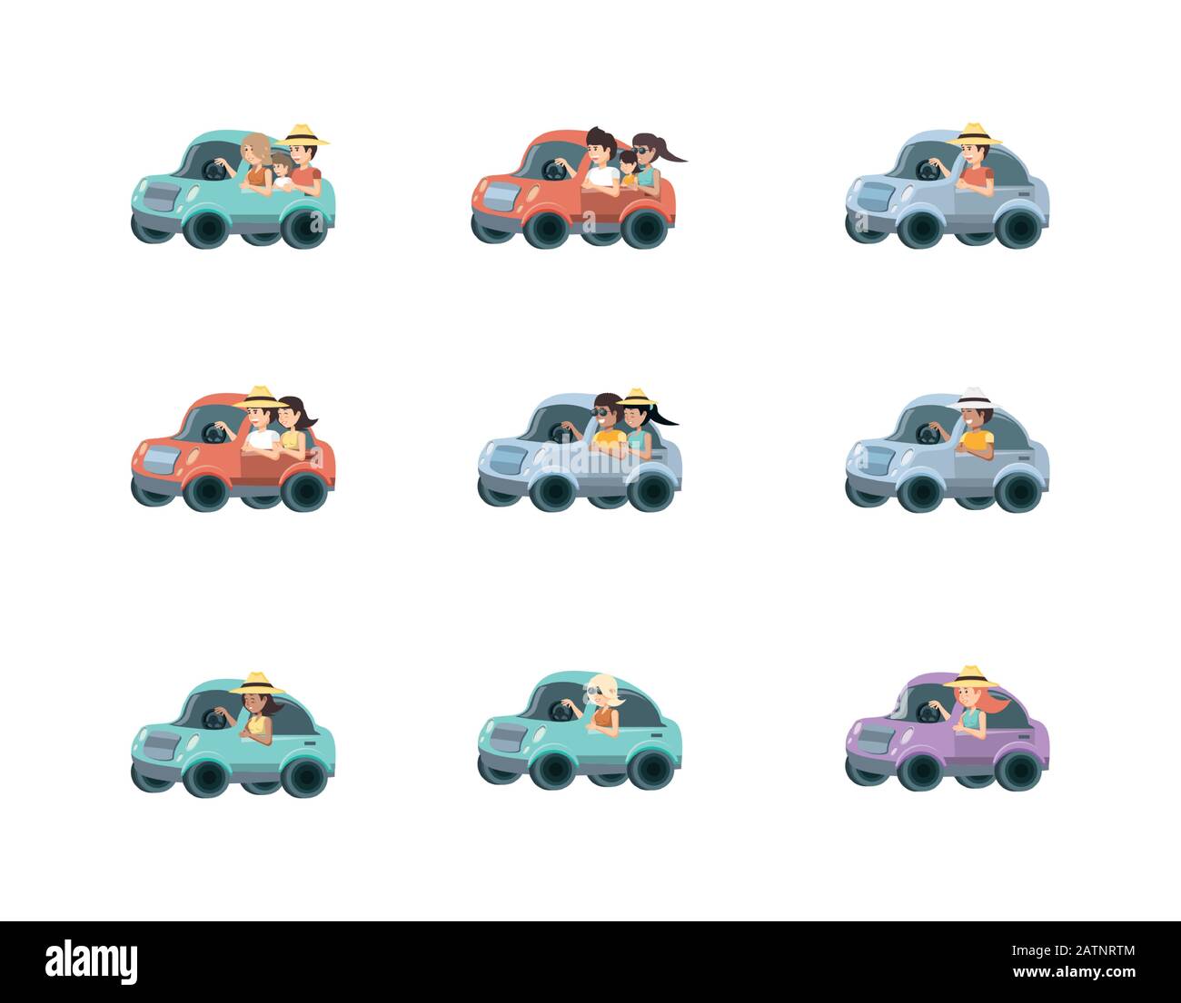 People and travel cars icon set design, Trip tourism transport journey ...