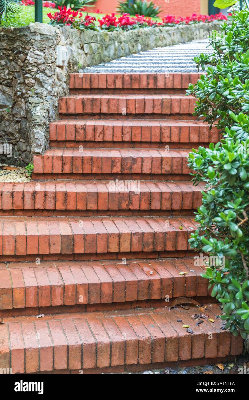 Red Brick Stairs in Garden Italy Stock Photo - Alamy