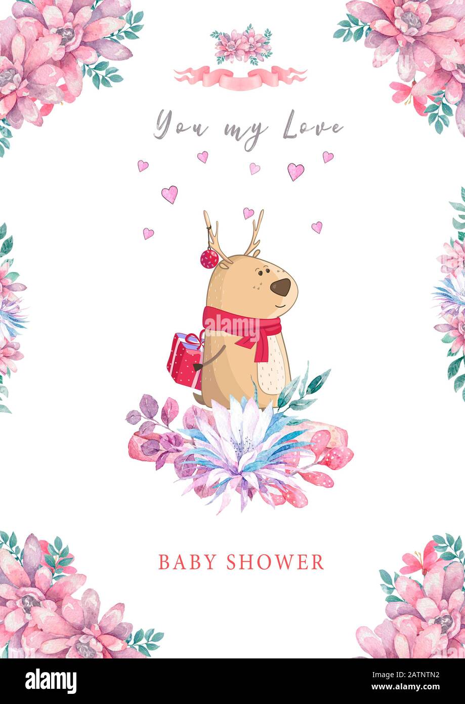 Girl Baby Shower Deer Clip Art Watercolor Illustration Baby Deer