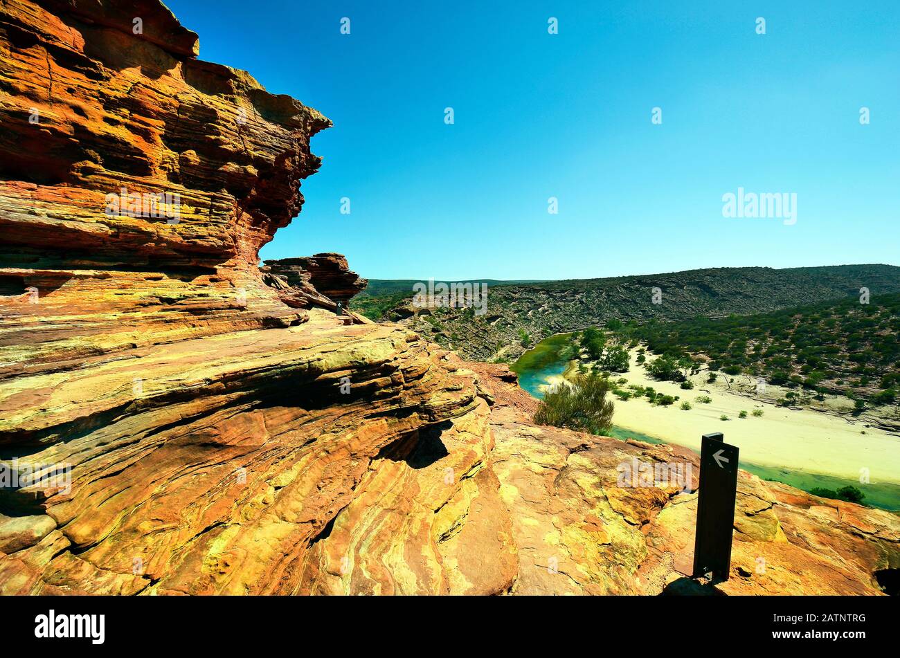 Australia, Kalbarri National Park, path to natures window and view to ...