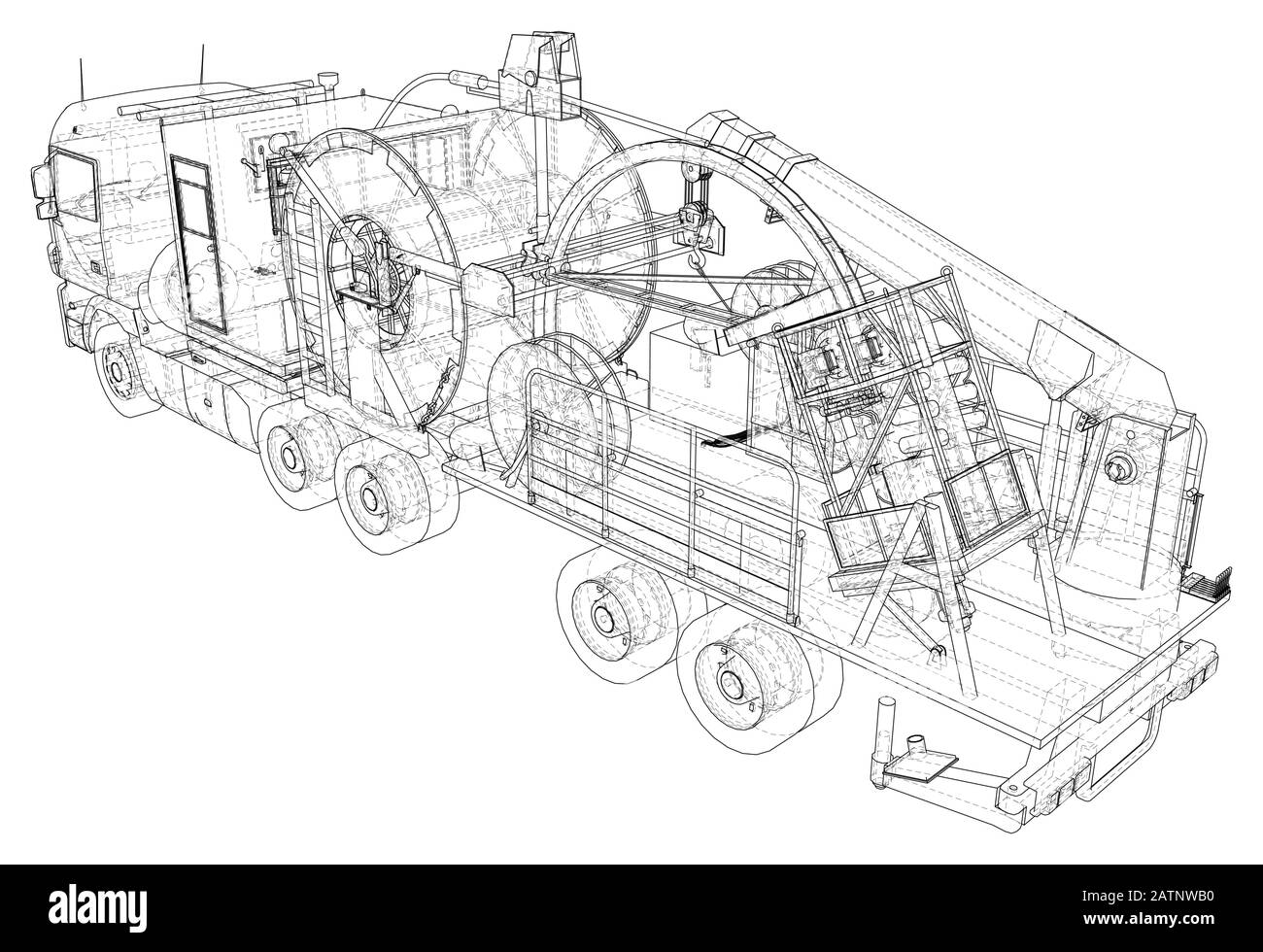 Wire-frame line truck isolated on white. Vector rendering of 3d Stock ...
