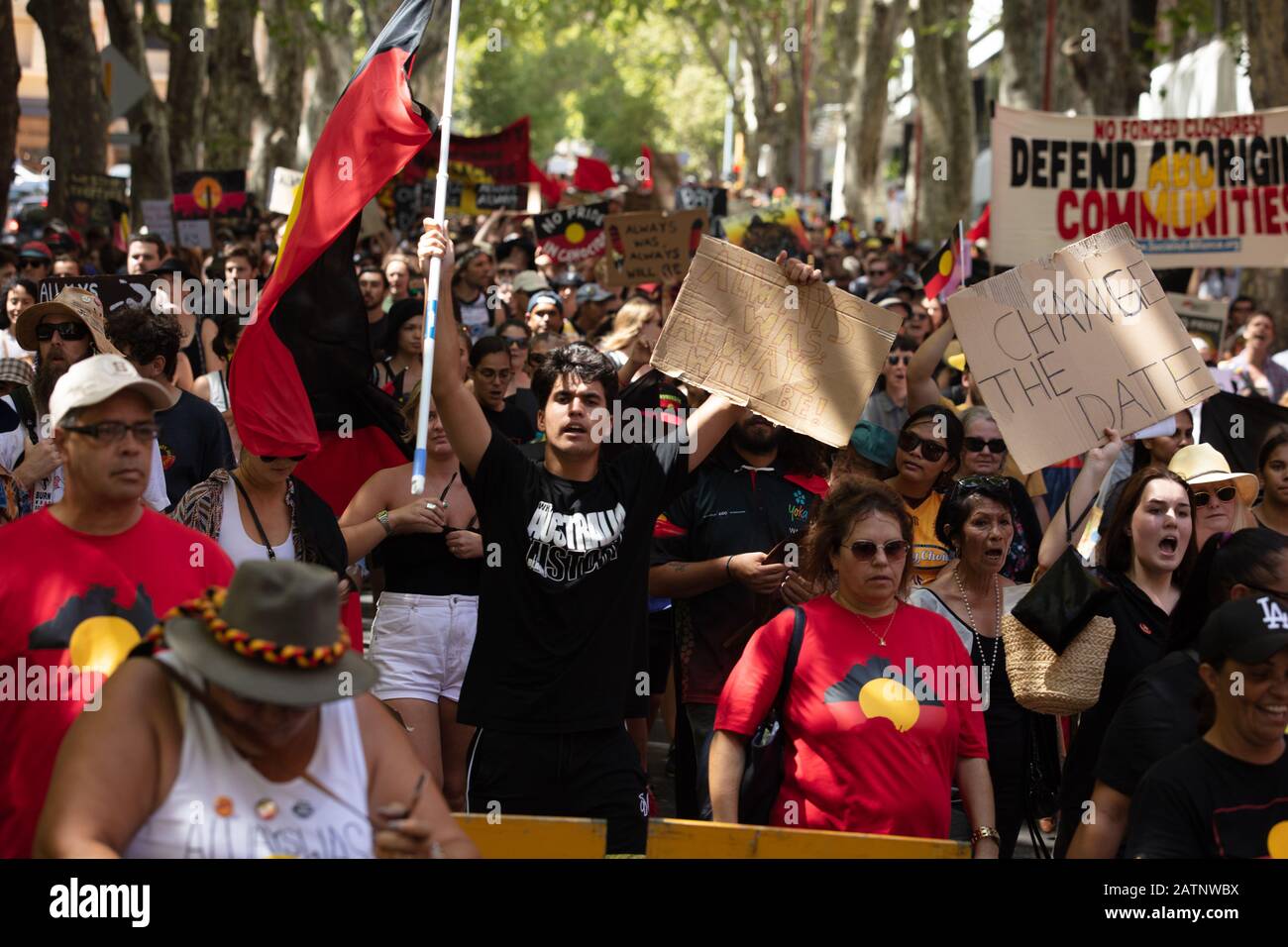 Perth, Australia. 26th January 2020. Invasion Day protests on stage and ...