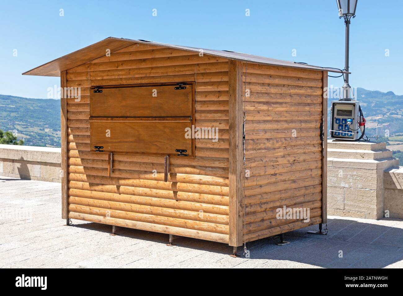 One Temporary Wooden Kiosk in San Marino Stock Photo - Alamy