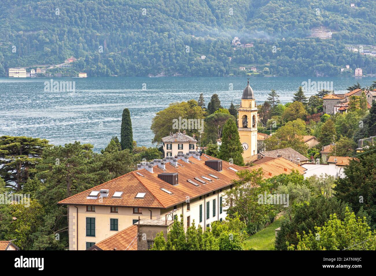 Parish Church of San Giorgio Tower in Laglio Stock Photo - Alamy