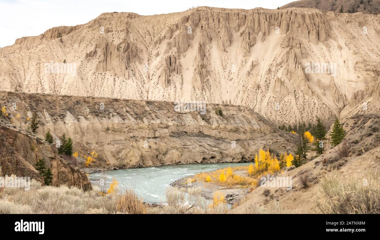 The Chilcotin River flowing through the beautiful BC grasslands habitat ...