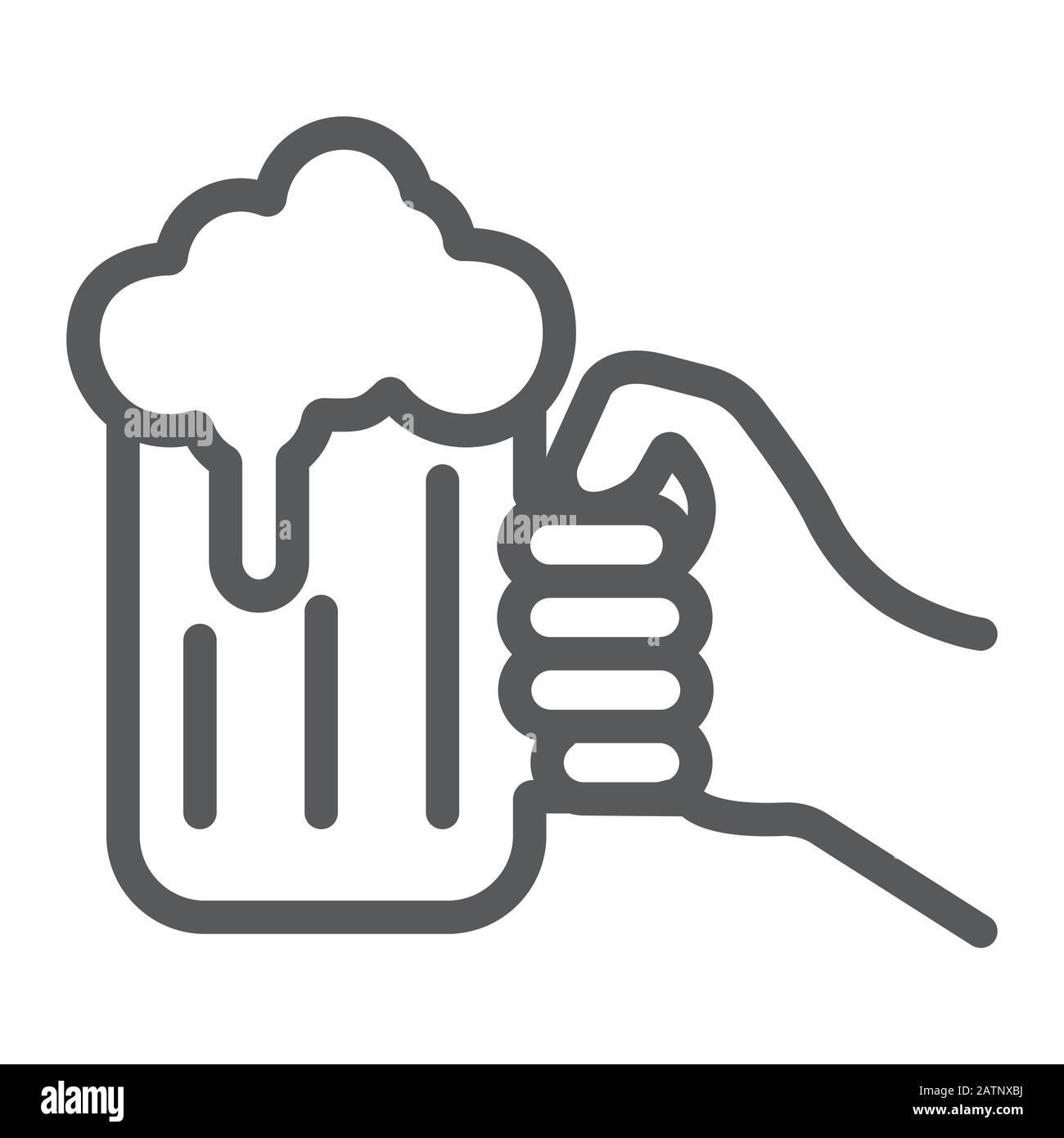 Hand holding a glass of beer line icon, st patrick's day and alcohol ...