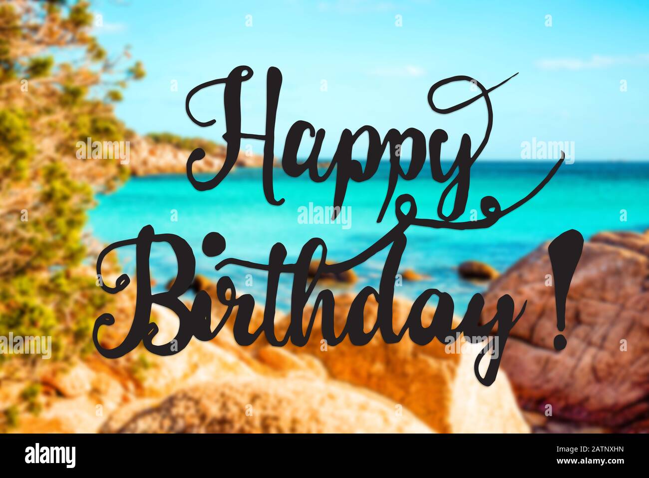 Rock Beach On The Island Of Sardinia. English Text Happy Birthday ...