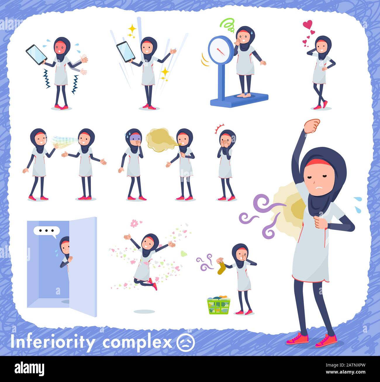 A set of women wearing hijabon inferiority complex.There are actions ...