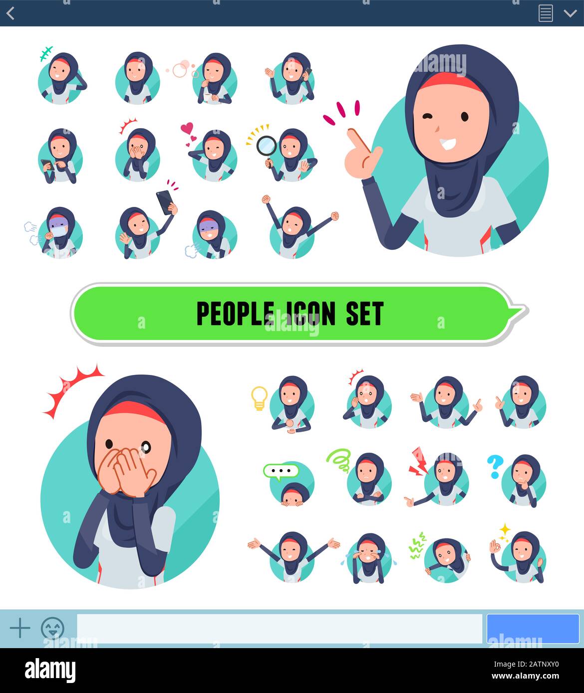 A set of women wearing hijabwith expresses various emotions.There are ...