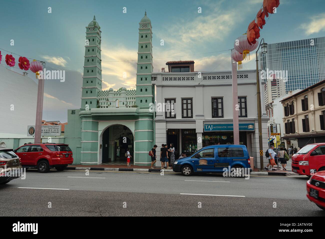 Singapore. January 2020. External view of Masjid Jamae (Chulia) mosque ...