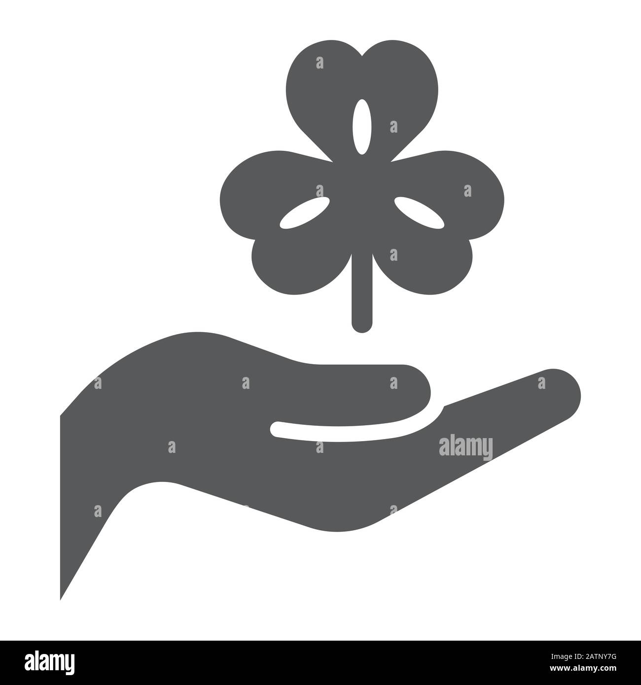 Hand hold lucky clover glyph icon, st patrick's day and holiday, hand ...