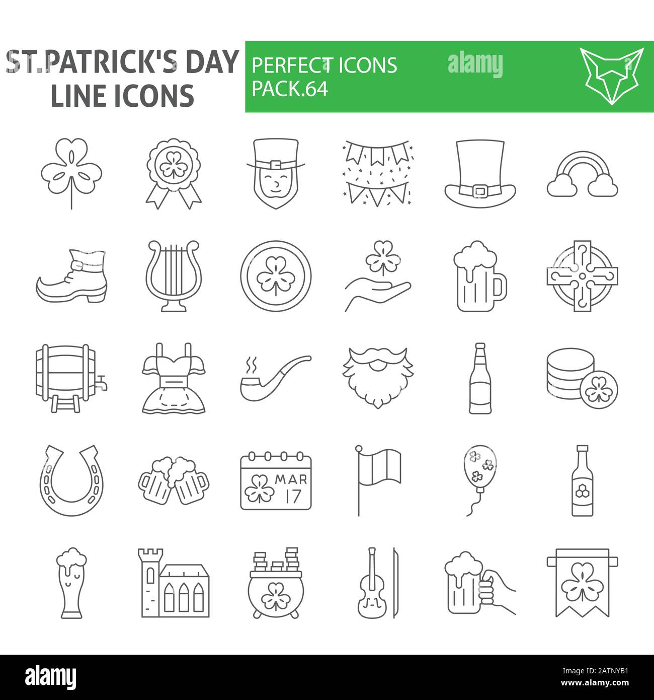 St. Patrick's Day thin line icon set, holiday symbols collection ...