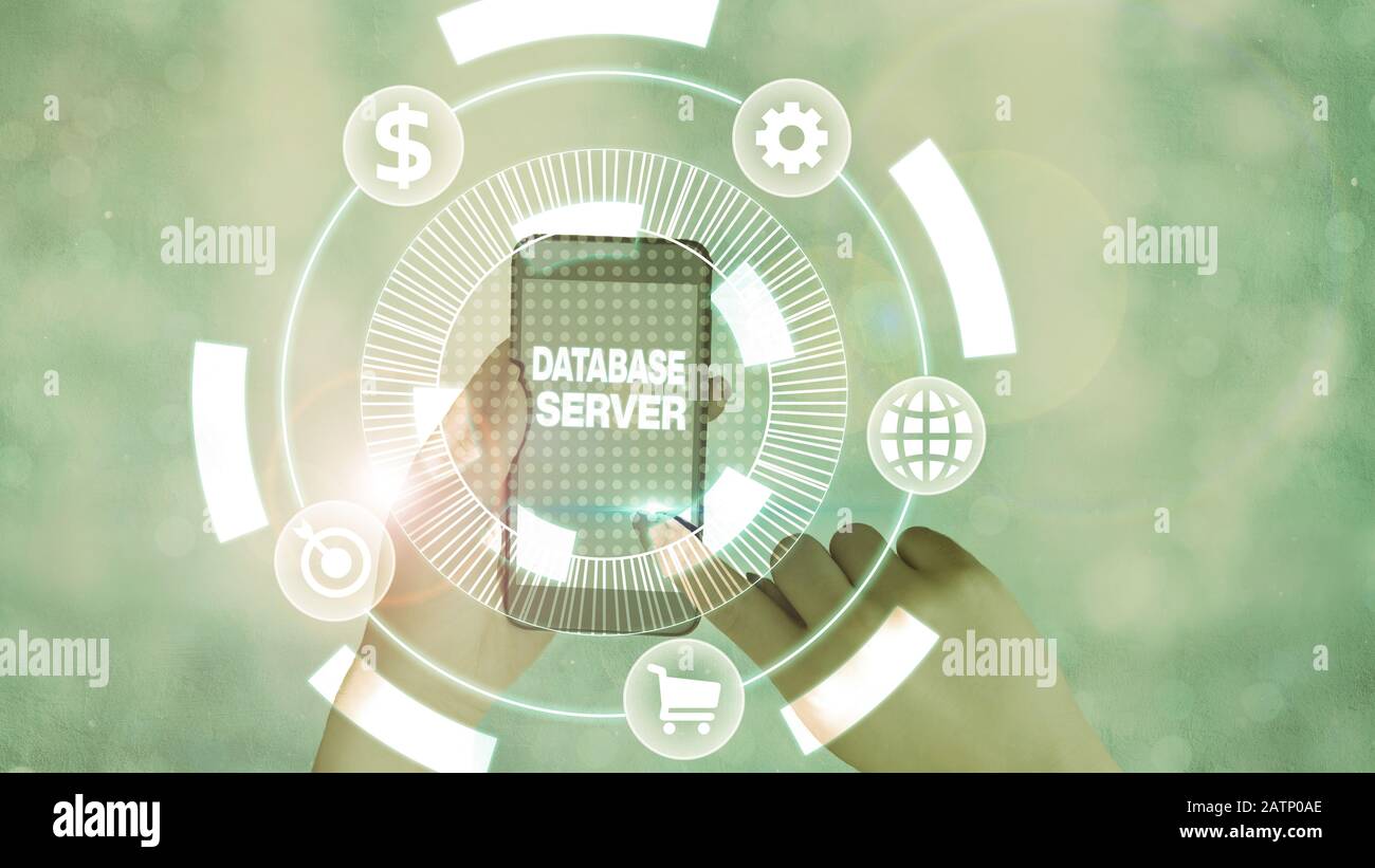 Handwriting text writing Database Server. Conceptual photo uses a database application that ...