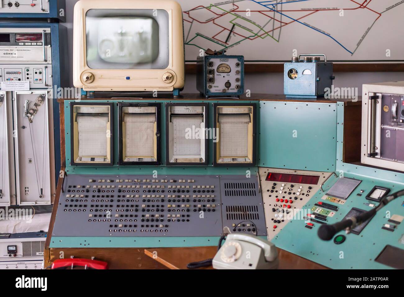Control panel in old coal mine - Poland Stock Photo - Alamy