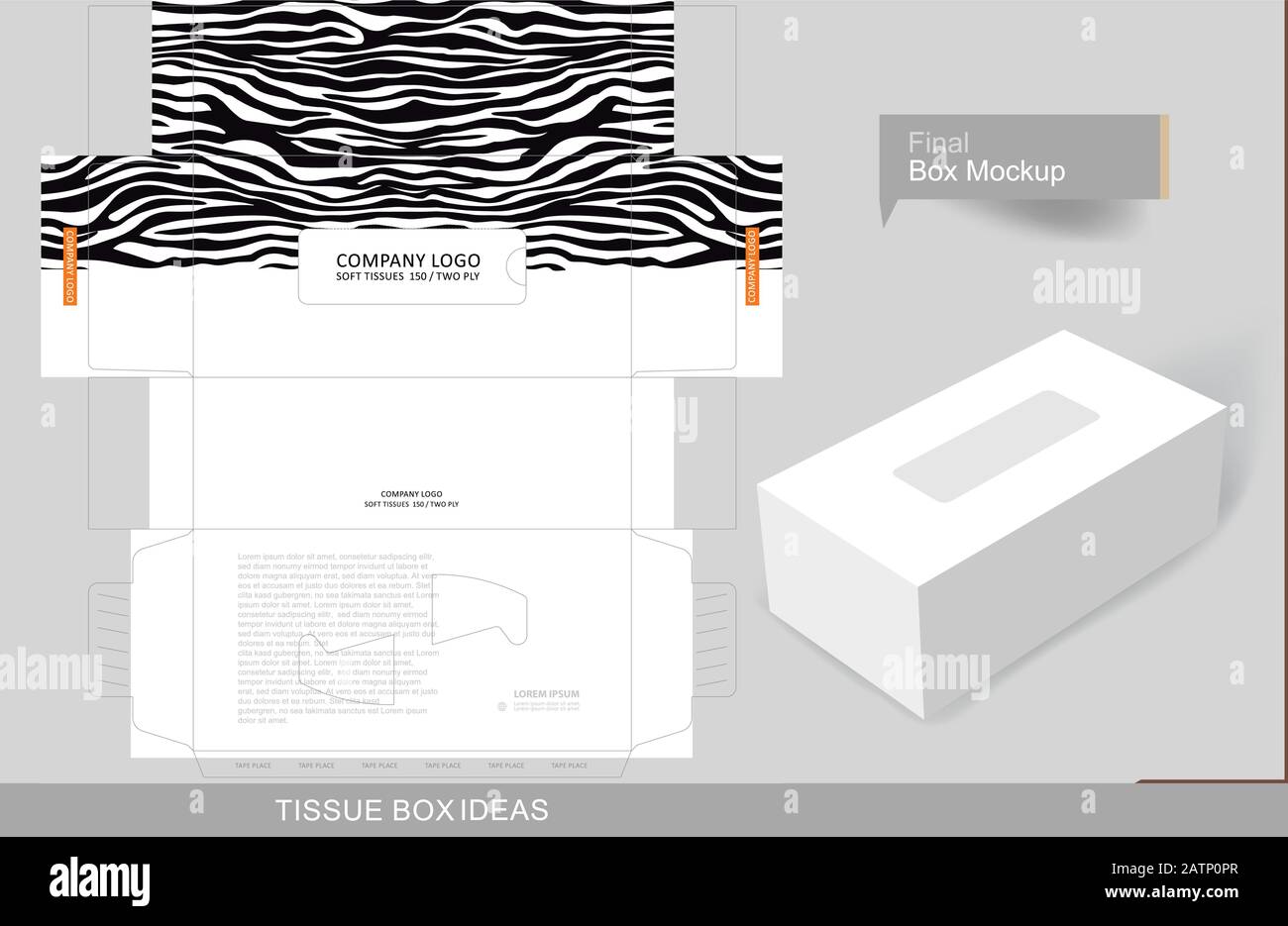 Abstract zebra pattern on half tissue box, template for creative ...