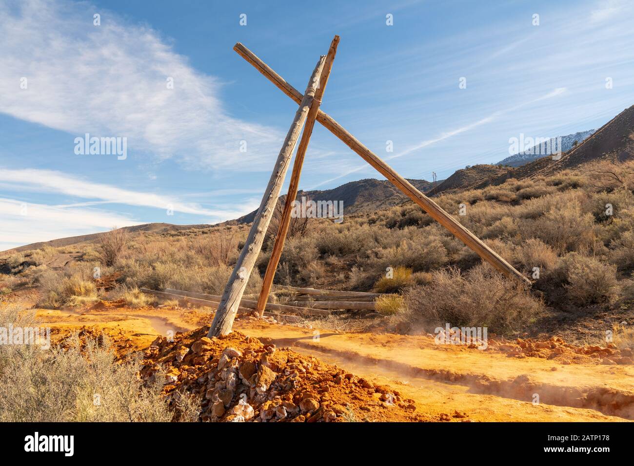 teepee frame over a natural sulphuric hot spring in Utah Stock Photo ...