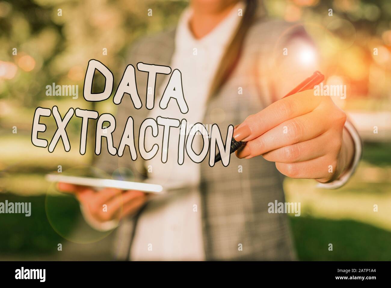 Conceptual hand writing showing Data Extraction. Concept meaning act or process of retrieving ...