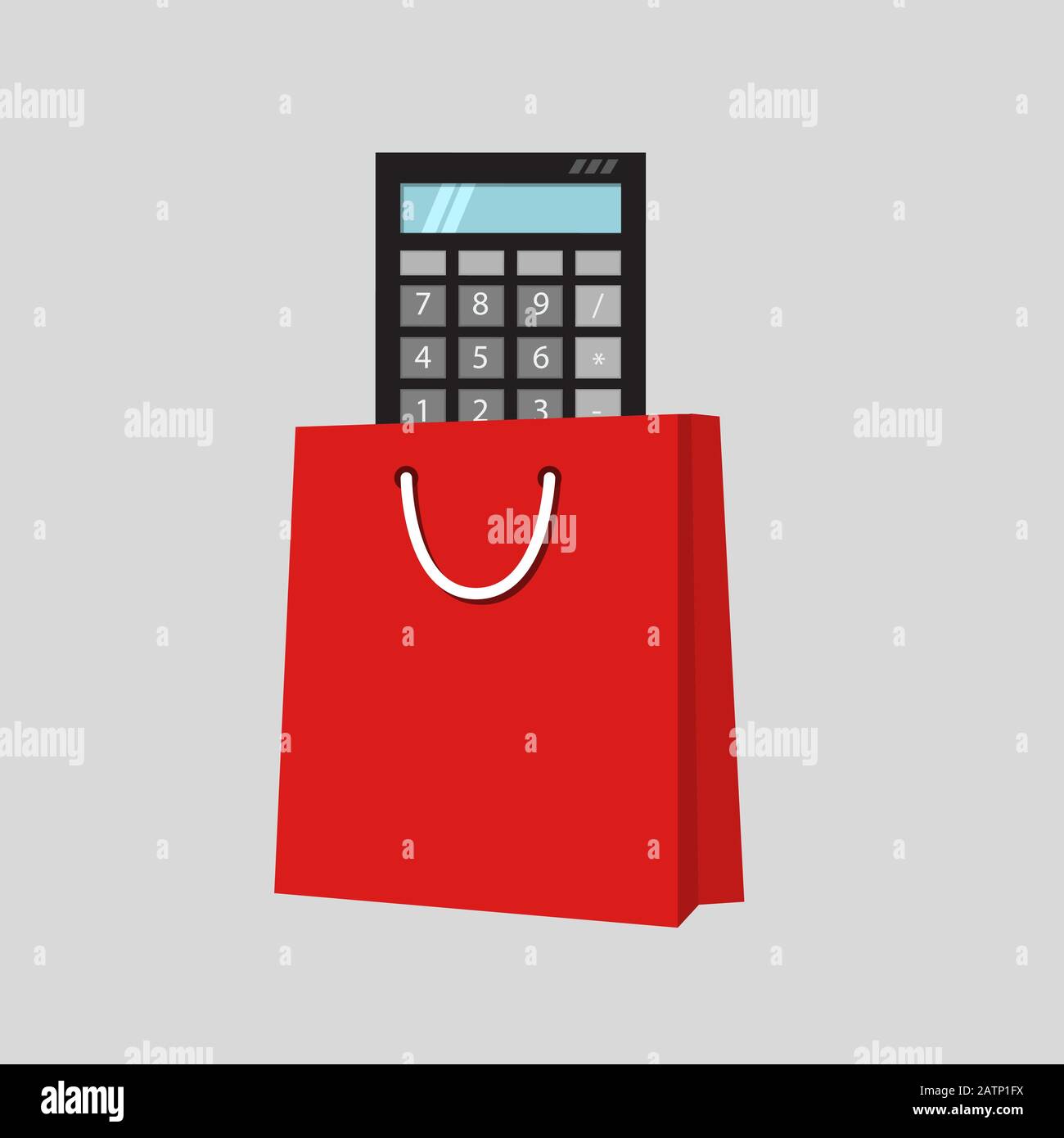 Calculate your shopping. Calculator in shopping bag. Cartoon style ...