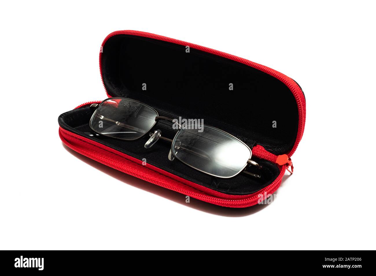 Glasses in a black open case isolated on a white background Stock Photo ...