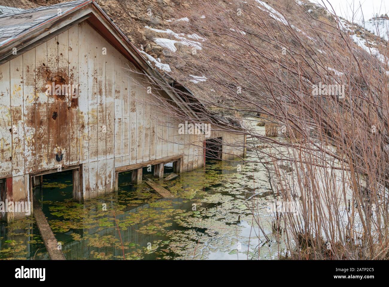 Old Utah mining ghost town under floodwaters Stock Photo - Alamy