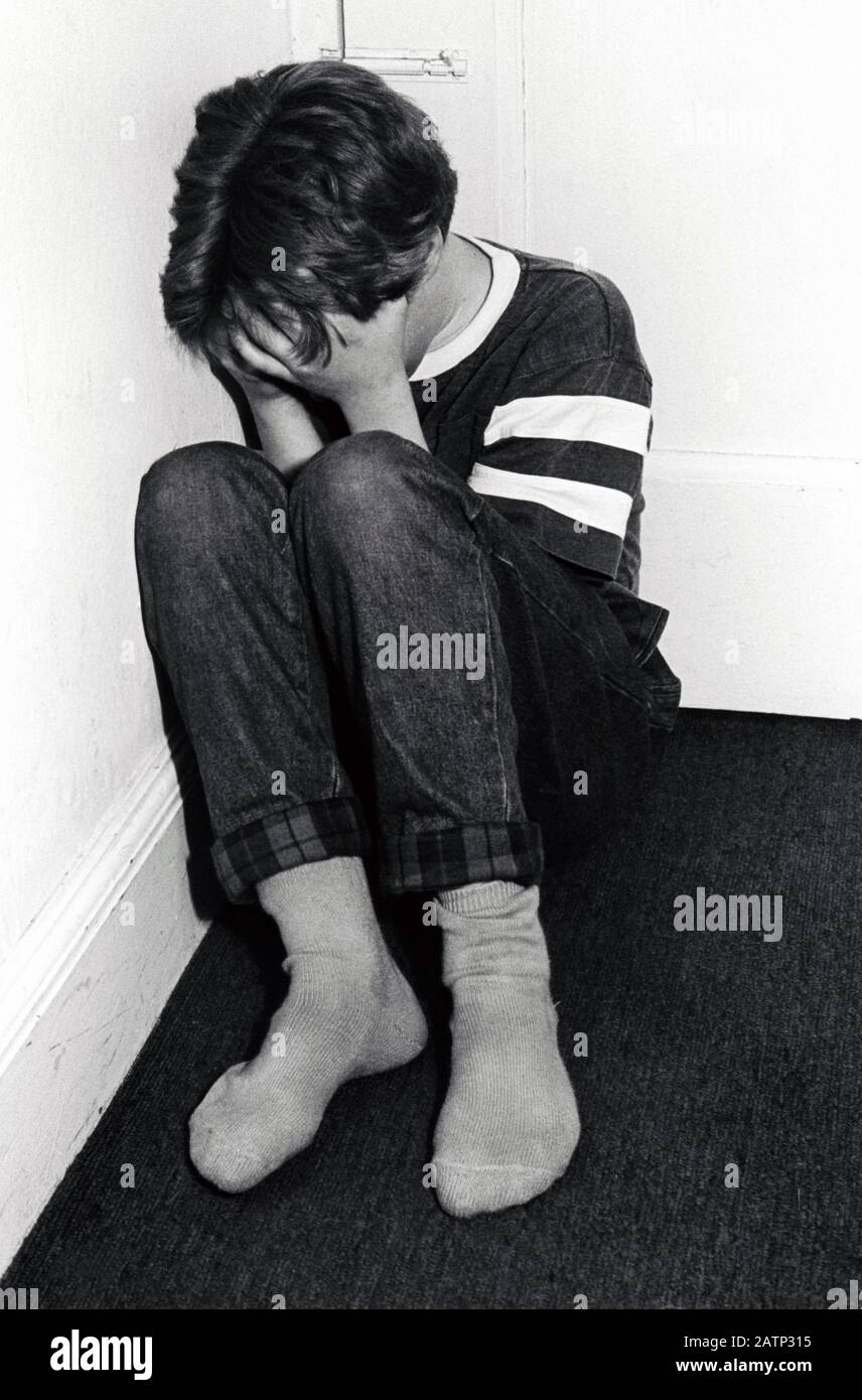 Depressed teenage boy Nottingham UK 1989. Posed by model MR Stock Photo ...