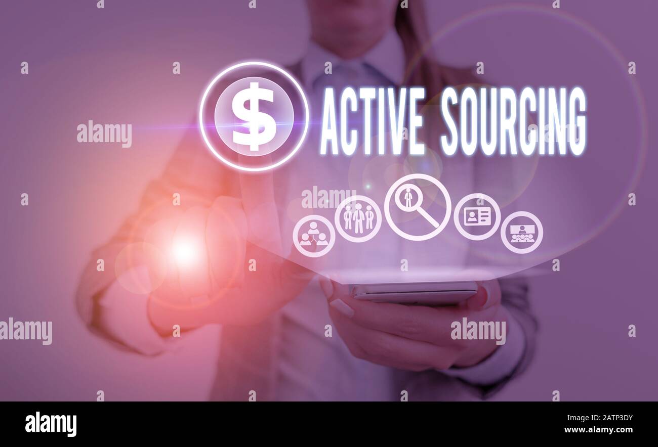 Text sign showing Active Sourcing. Business photo showcasing search for ...
