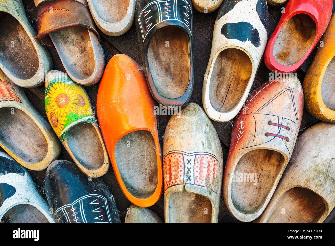 Set of different colorful vintage Dutch wooden clogs Stock Photo - Alamy