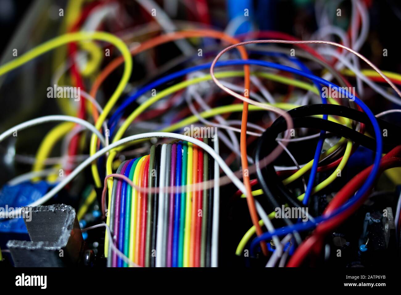 Entangled wires in an electronic device closeup Stock Photo - Alamy
