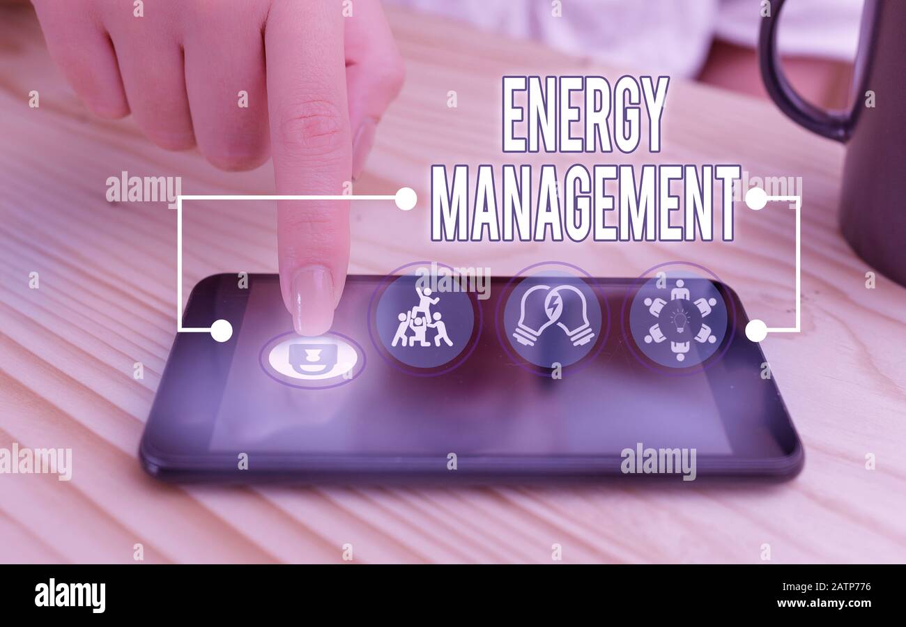 Writing note showing Energy Management. Business concept for way of ...
