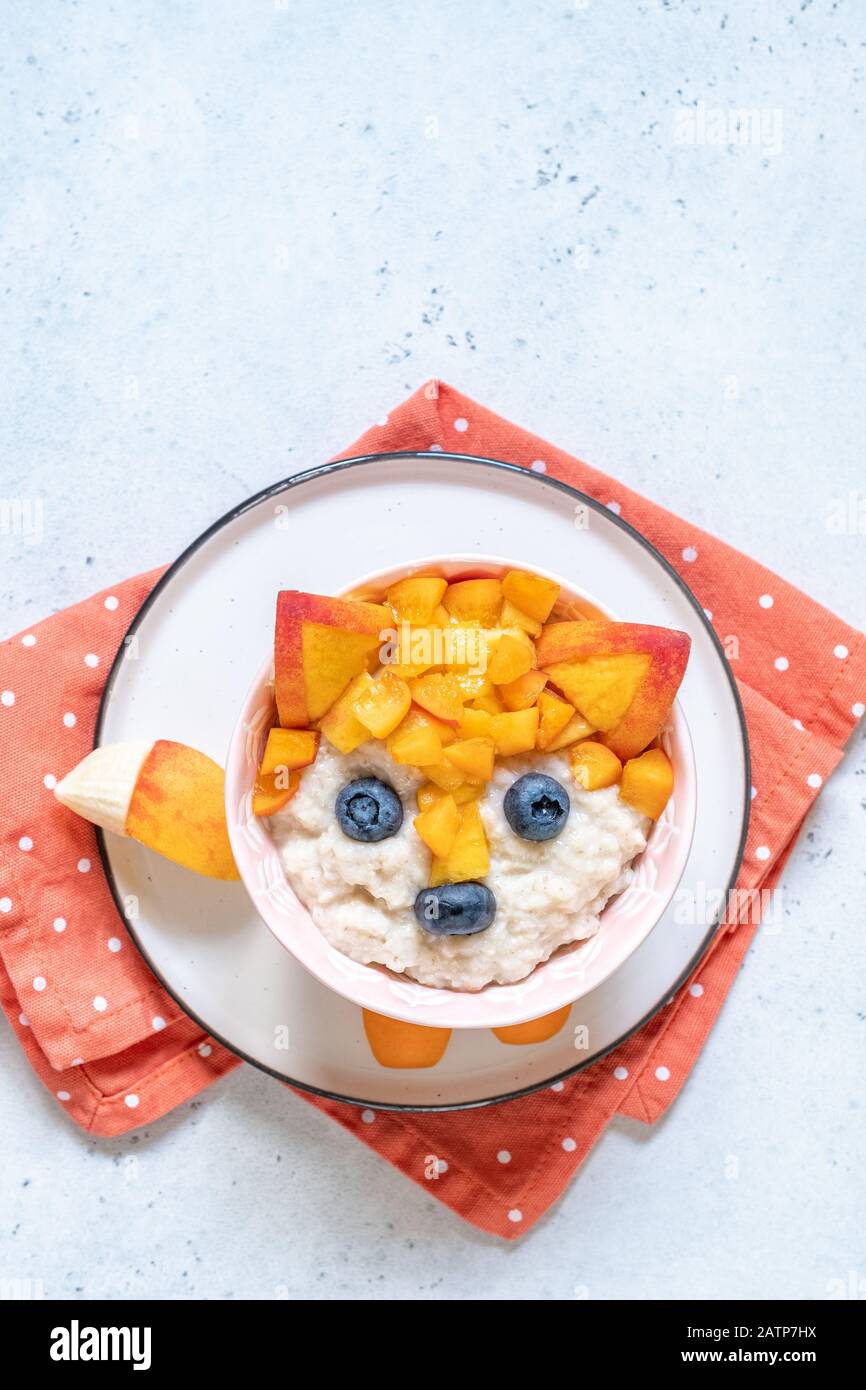 Cute Funny Fox Face Breakfast For Kids Oatmeal Porridge Stock Photo - Alamy