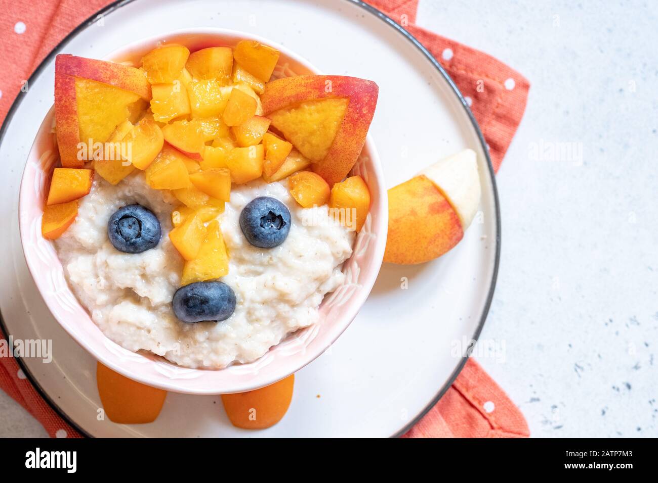 Cute Funny Fox Face Breakfast For Kids Oatmeal Porridge Stock Photo - Alamy