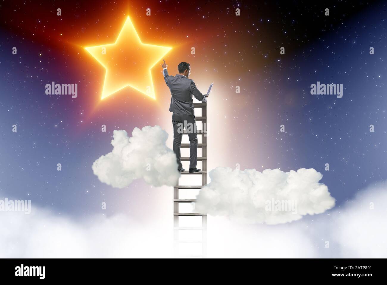 The businessman reaching out for stars Stock Photo - Alamy