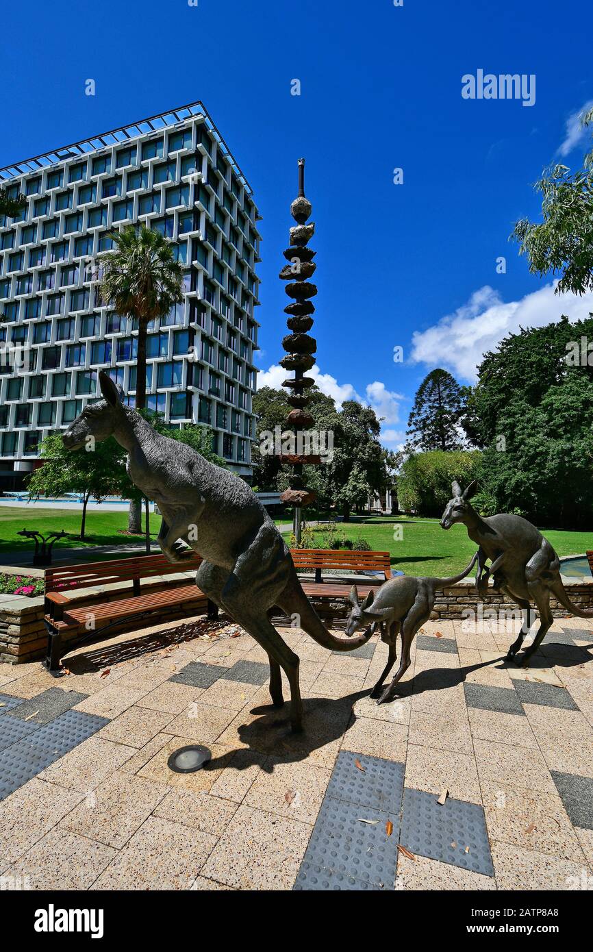 Perth, WA, Australia - November 28, 2017: Sculpture with kangaroos and ...