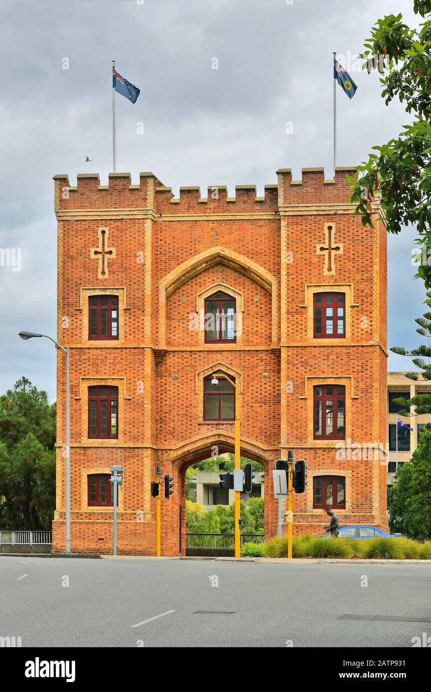 Australia, Perth, Barracks Arch with flags of Australia and Western ...