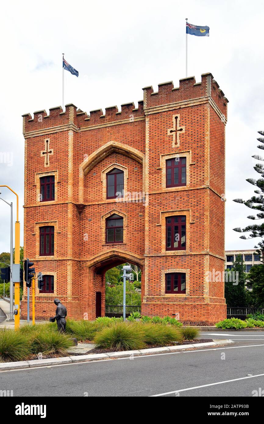 Australia, Perth, Barracks Arch with flags of Australia and Western ...