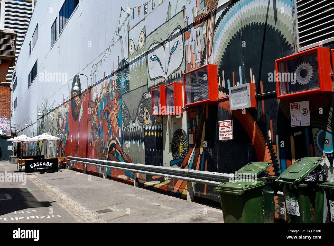 Perth, WA, Australia - November 30, 2017: Street cafe and graffiti in ...