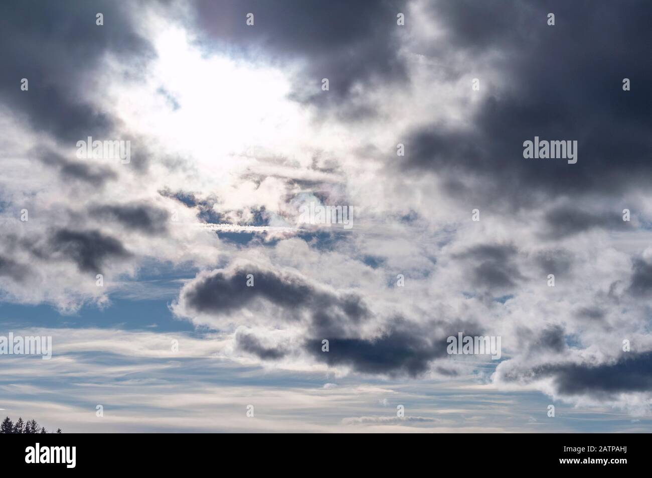 Cloudy sky, clouds in the blue sky, Bavaria, Germany, Europe Stock ...