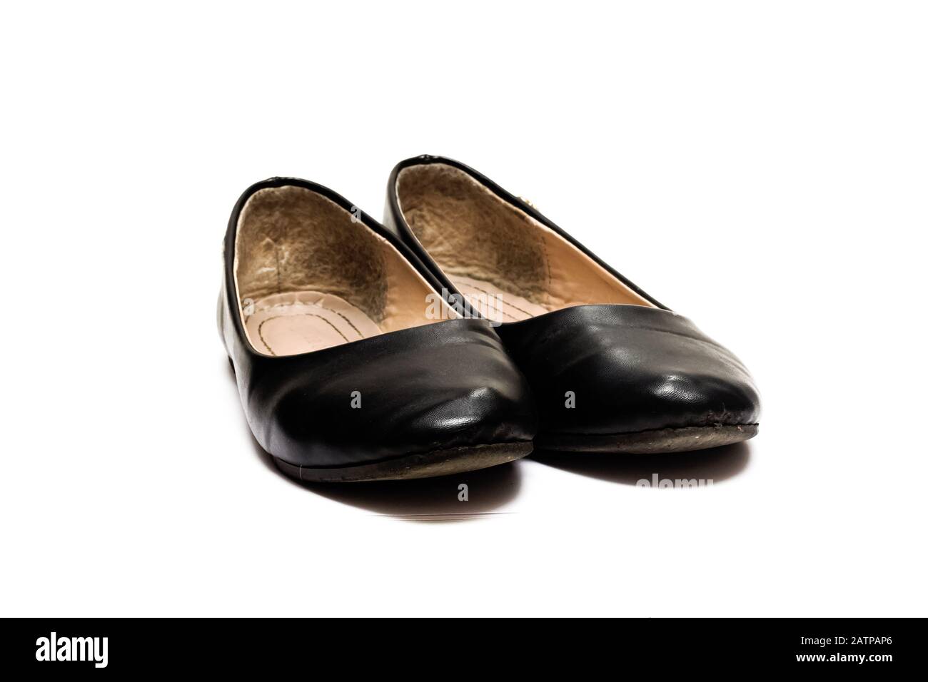 Old worn female shoes, isolated on a white background Stock Photo - Alamy