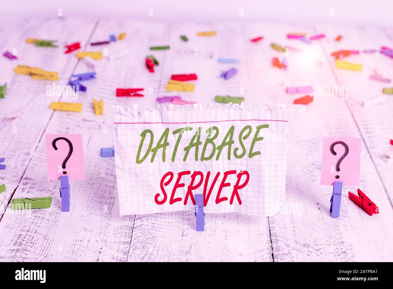 Writing note showing Database Server. Business concept for uses a database application that ...