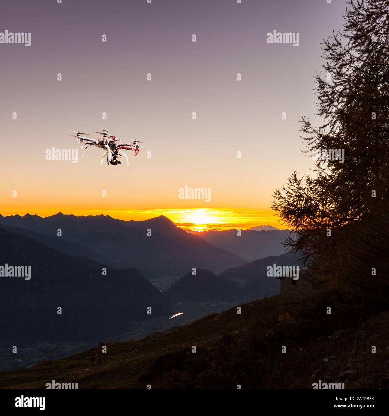 aerial inspection with drone at sunset Stock Photo - Alamy