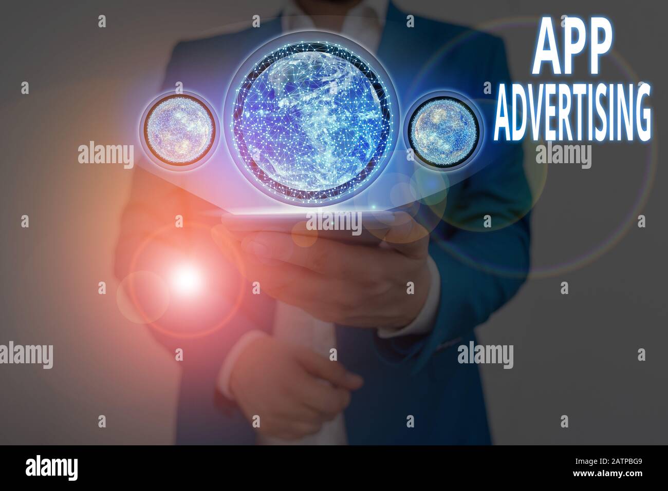 Writing note showing App Advertising. Business concept for developers ...