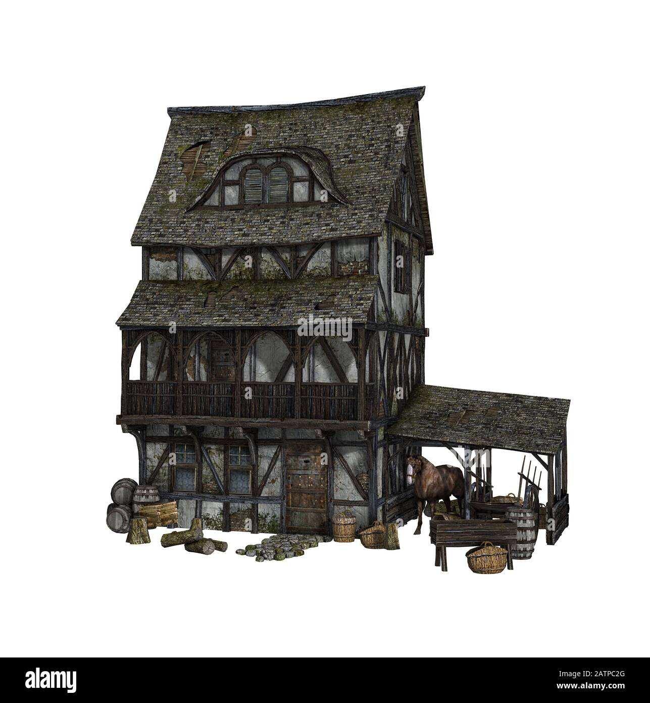 Detailed reconstruction of a Medieval house isolated on white ...