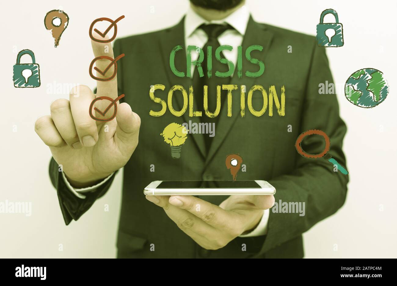 Text sign showing Crisis Solution. Business photo text process by which ...