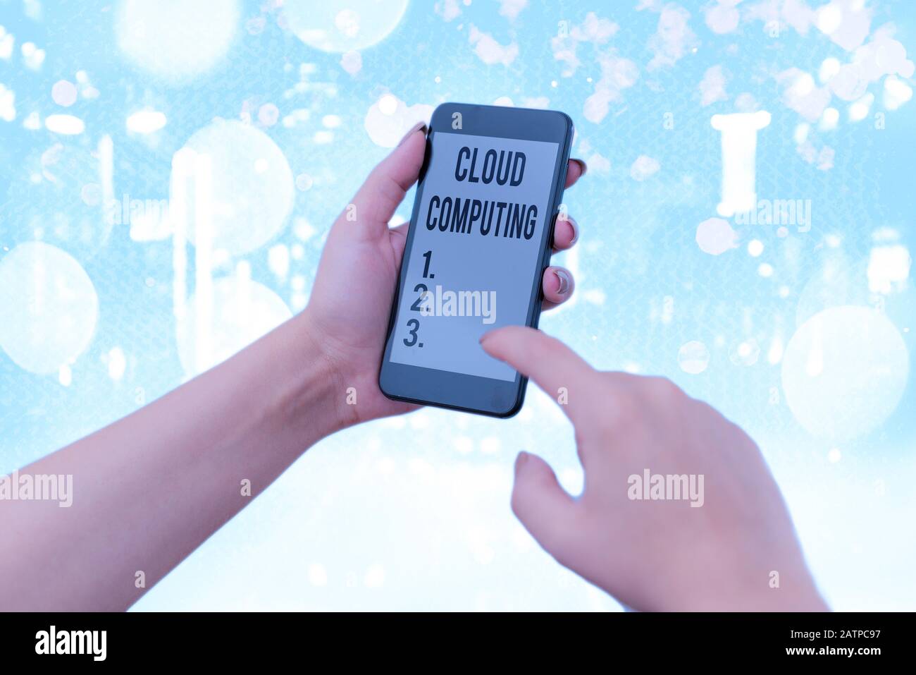 Word writing text Cloud Computing. Business photo showcasing storing and accessing data and ...