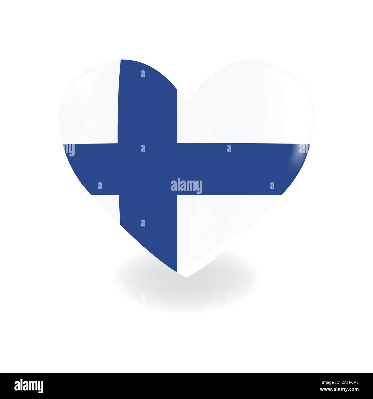 Heart with Finland flag on a white background casts a shadow, vector ...