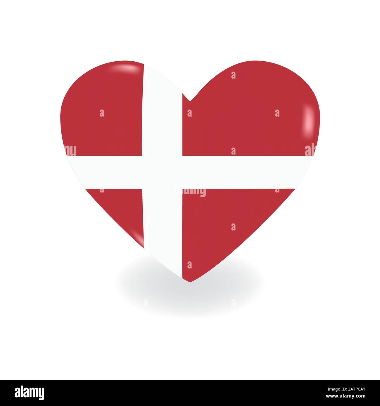 Heart with Denmark flag on a white background casts a shadow, vector ...